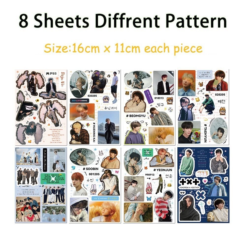 8pcs TXT Sticker Scrapbook Journal Deco Soobin Yeonjun Beomgyu Taehyun ...