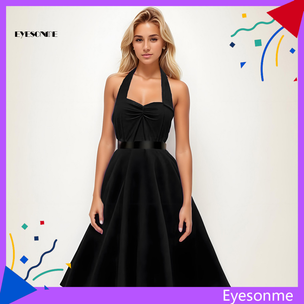 EYES Spliced Pleat Dress Cocktail Party Dress Stunning Lace-up Halter ...