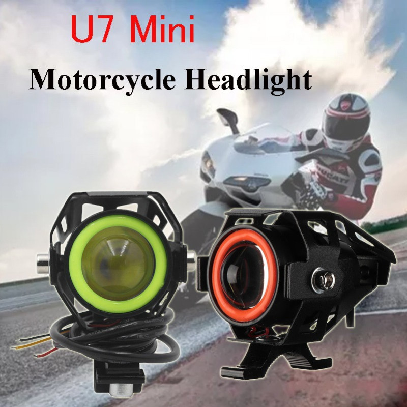 125W LED Auxiliary Motorcycle Headlight Universal 1200LM Angel Eyes U7 ...