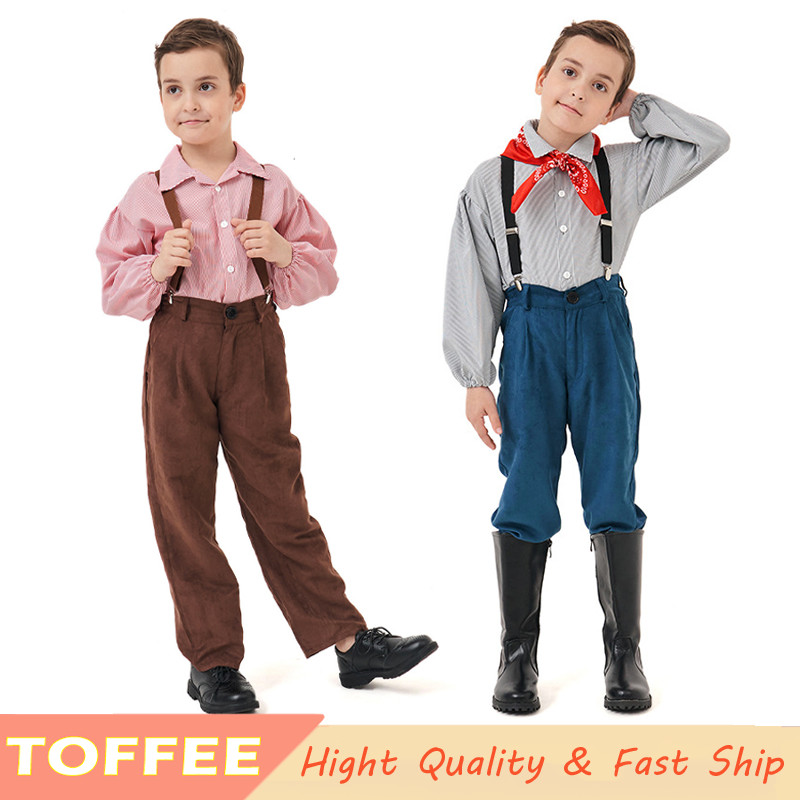 Field Farmer Cosplay Costume For Kids European Boy Grey Shirt Blue ...