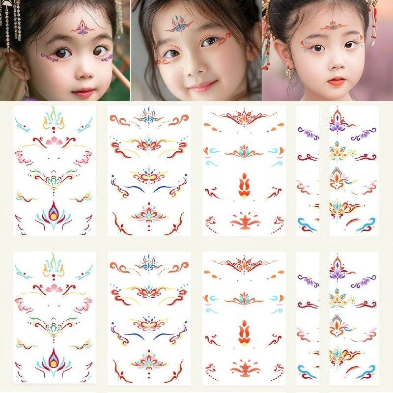 Children Colorful Face Painted Huadian Makeup Face Stickers Ancient ...