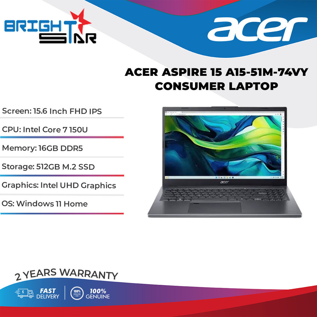 ACER Aspire 15 A15-51M-74VY Consumer Laptop - 15.6" FHD IPS/C7-150U ...