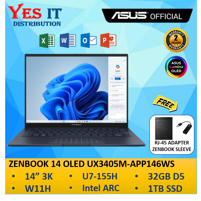 ASUS ZENBOOK 14 OLED UX3405M-APP146WS LAPTOP ( CORE U7-155H 32GDDR5X ...