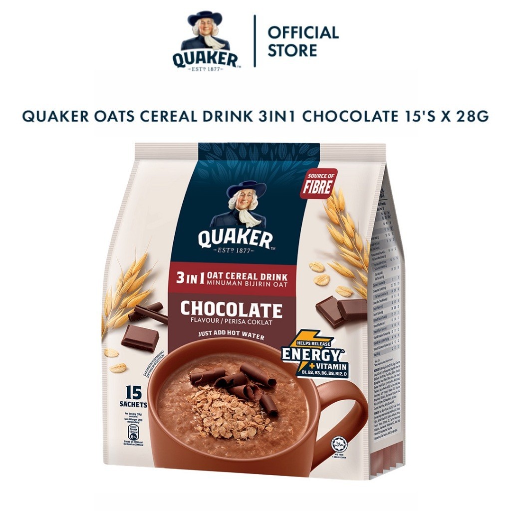 Quaker Oat Cereal Drink 3in1 Chocolate 15's x 28g (Exp: Feb/2025) | Shopee Malaysia