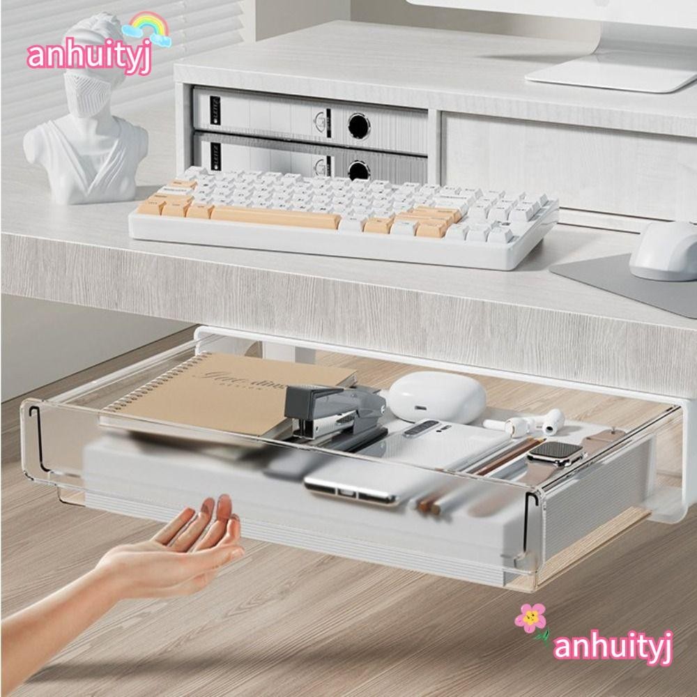 LANJ Table Shelf Storage Box, Hanging Invisible Storage Undertable ...