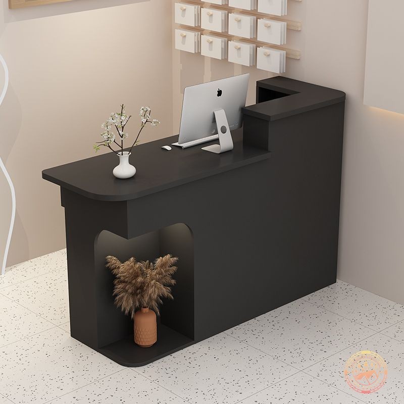 L-shaped bar counter cashier black front desk with drawer clothing ...