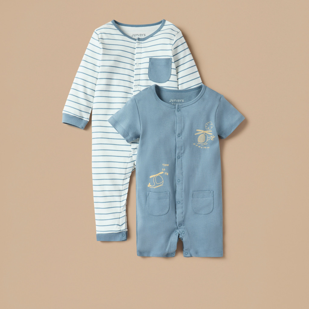 Juniors 2-Piece Striped Sleepsuit and Romper Set | Shopee Malaysia