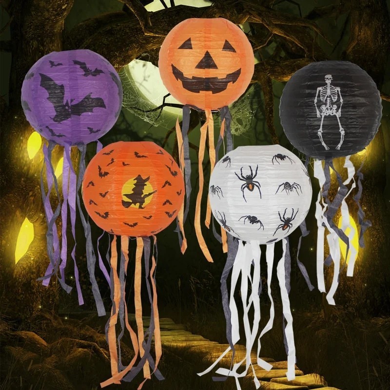Paper Pumpkin Ghostface Hanging Ribbon Lanterns Halloween Terro ...