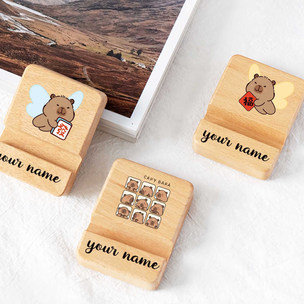 Capybara Cartoon Pattern Custom Name Wooden Phone Stand Gift Souvenir ...