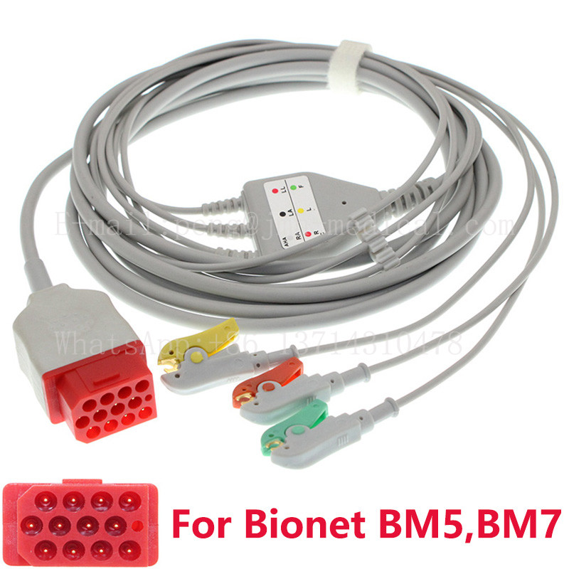 12Pin ECG 3/5 Lead one-piece EKG Cable and Electrode Leadwire ...