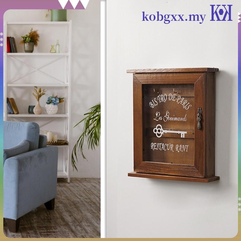 [Local delivery] Solid Wood Key Holder Rustic Wall Mounted with Door ...