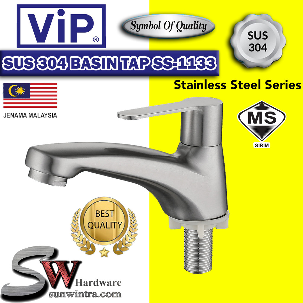 VIP SUS304 STAINLESS STEEL WASH BASIN PILLAR TAP #SS-1133 SS1133 BASIN ...