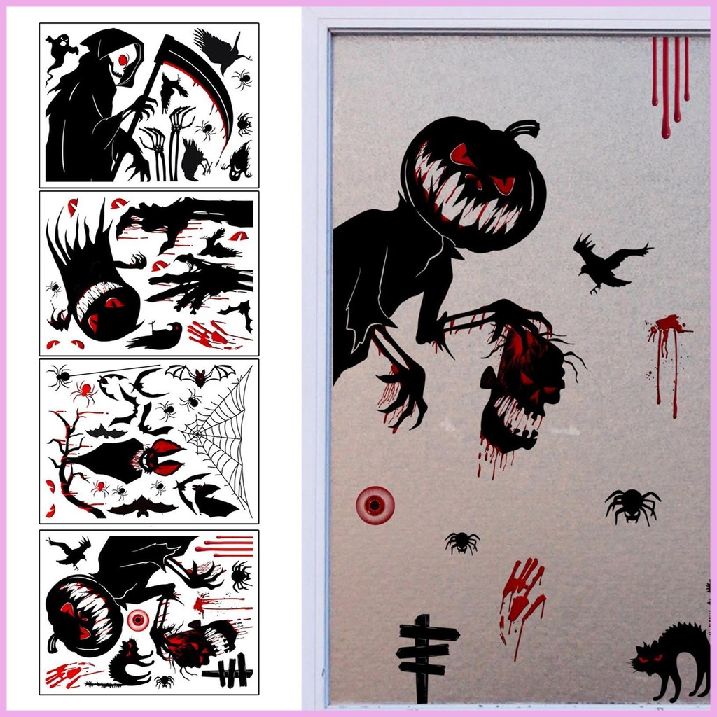 Halloween Bloody Window Clings 4X Scary Electrostatic Bloody Handprints ...
