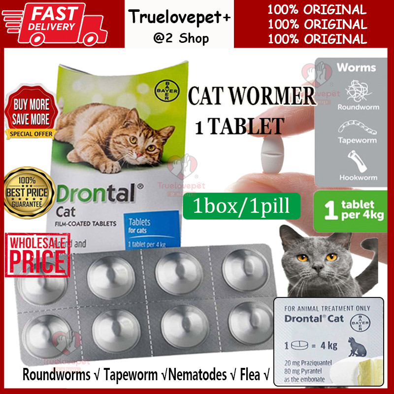 Drontal Cat Deworm Ubat Cacing Kucing 1box/1 pill Ubat Cacing Anak ...