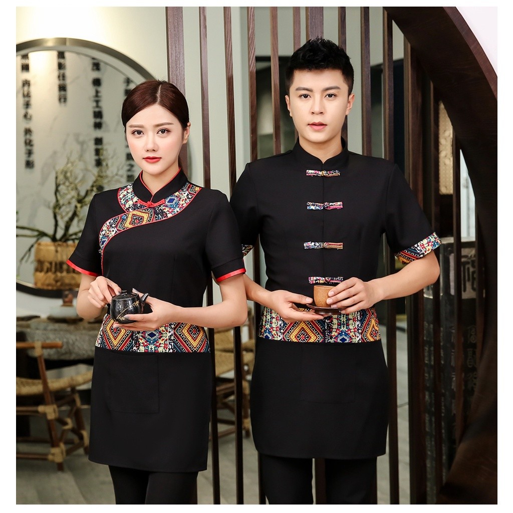 【Quick delivery】Summer Western Restaurant Waiter Uniform Shirt+Apron ...