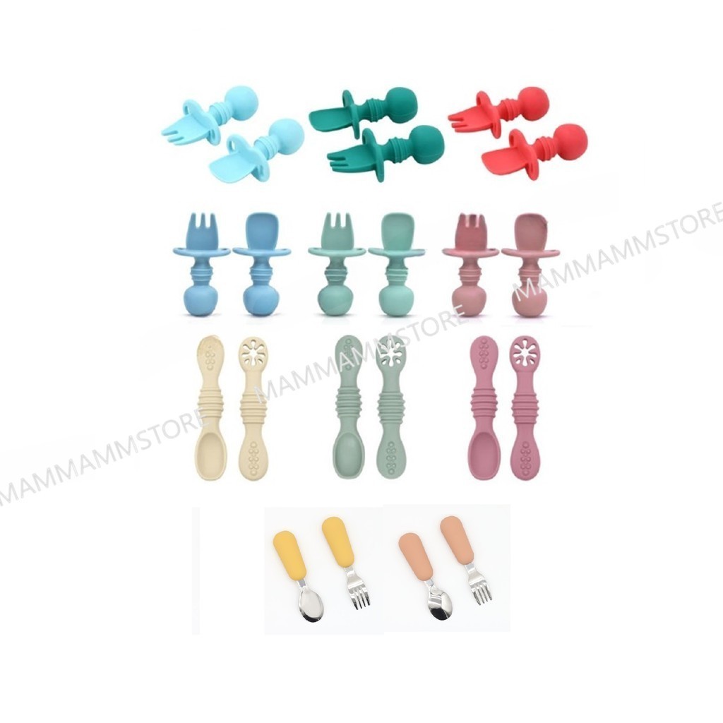 Baby Training Self Feeding Anti Choking Baby Silicone Spoon and Fork ...