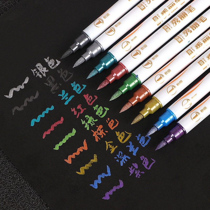 10 Colors Metallic Dual Tip Calligraphy Pen for Painting DIY Cards ...