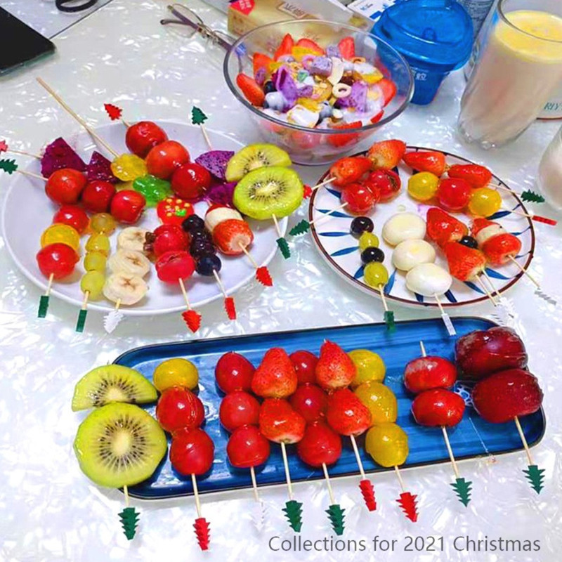 100Pcs Christmas Disposable Bamboo Skewers Santa Xmax Tree Fruit Fork ...
