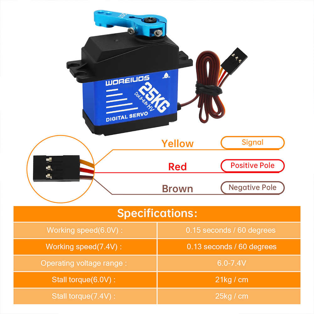 25kg Digital Servo with 25T Servo Arm Waterproof RC Servo RC Digital ...