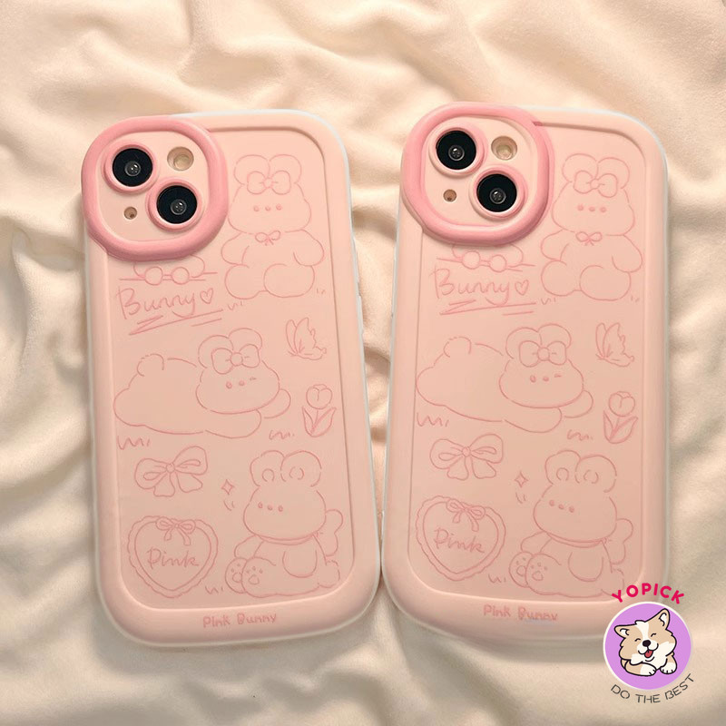 Cute Pink Line Rabbit Phone Case For IPhone 16 15 14 13 12Pro Max 11 XR ...