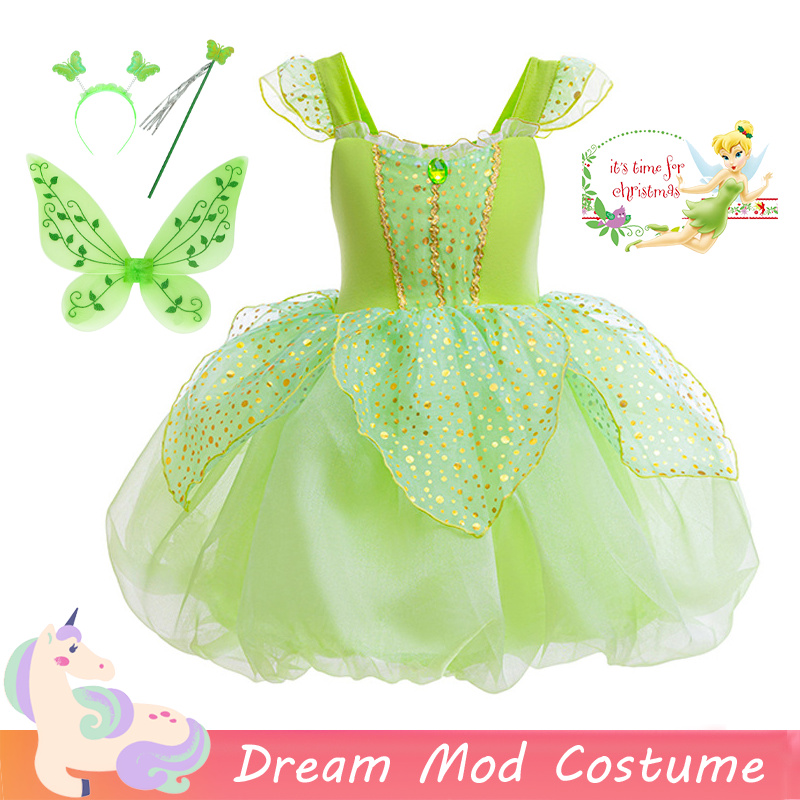 Tinkerbell Green Dress For Kids Girl Princess Gown For Girls Halloween ...