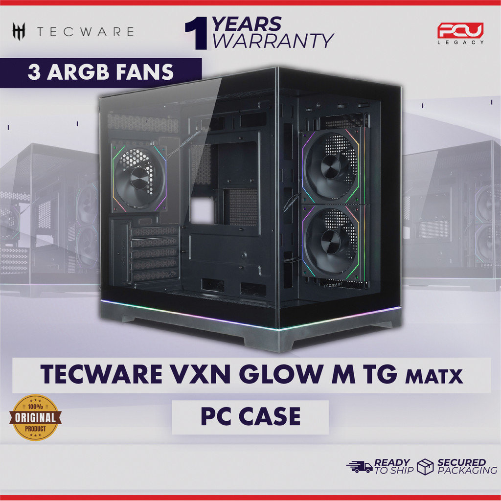 TECWARE VXN GLOW M TG MATX PC CASE WITH 3 ARGB FANS - BLACK | Shopee Malaysia