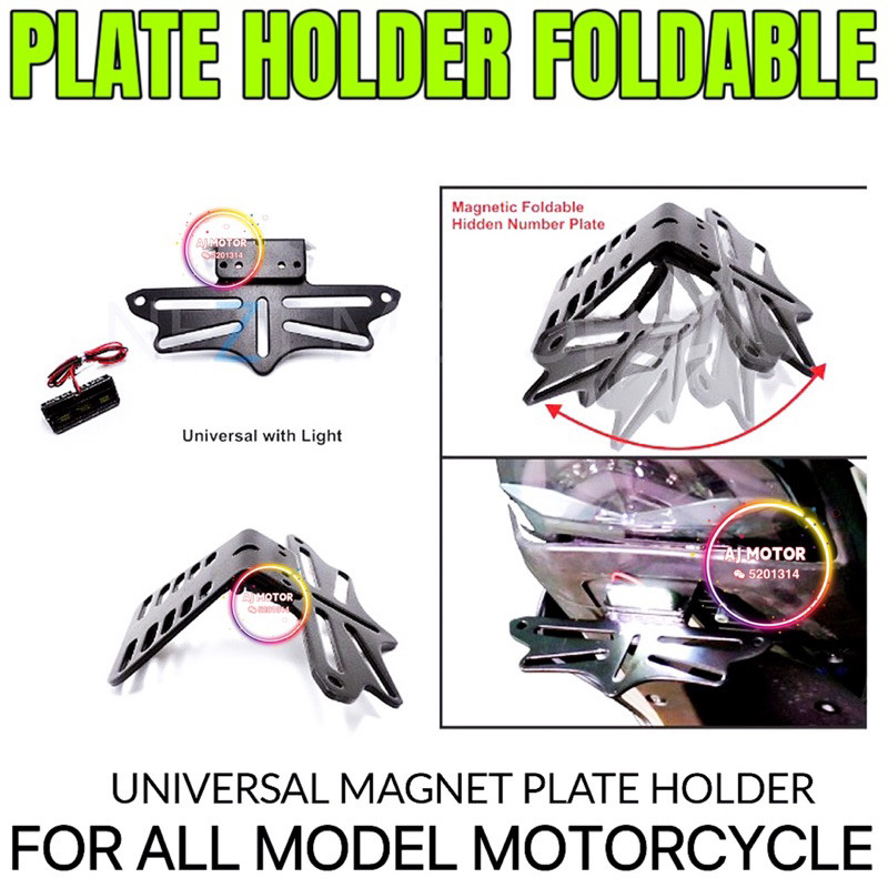 UNIVERSAL FOLDABLE MAGNETIC PLATE HOLDER LIPAT TAIL TIDY WITH LED LIGHT ...