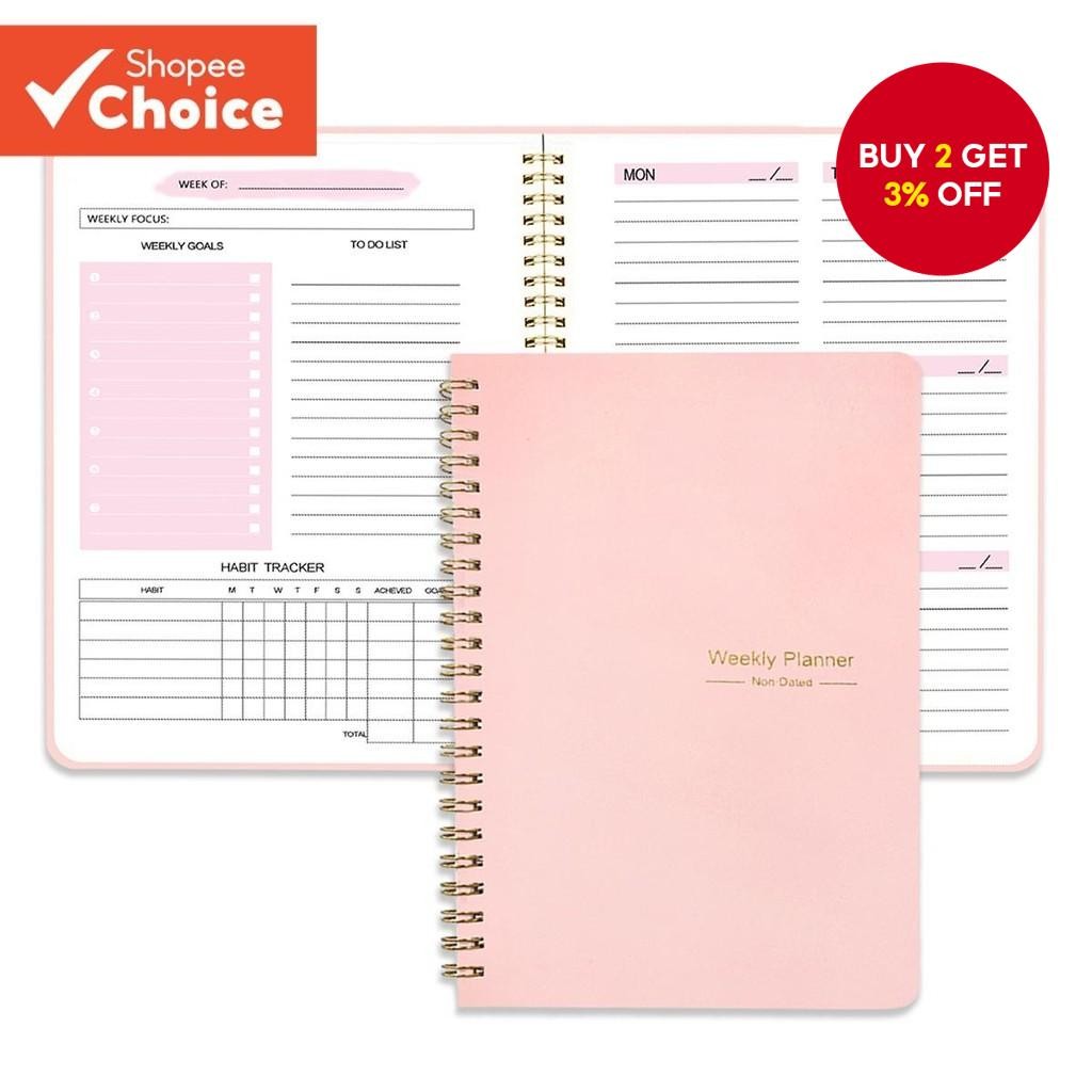 2024 A5 Weekly Agenda Undated Spiral Planner Notebook with Pouch, 52 ...