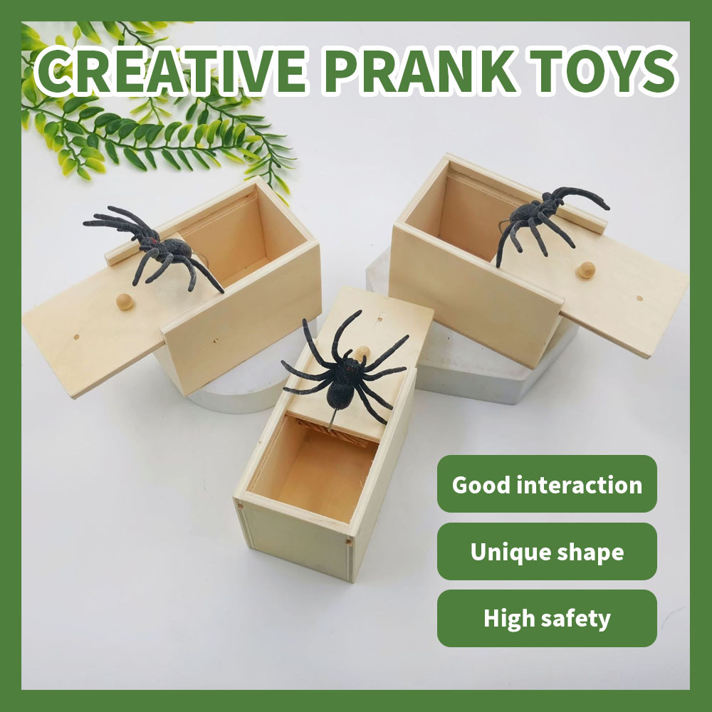 Black Spider Startled Wooden Box Spoof Realistic Soft Plastic Material ...