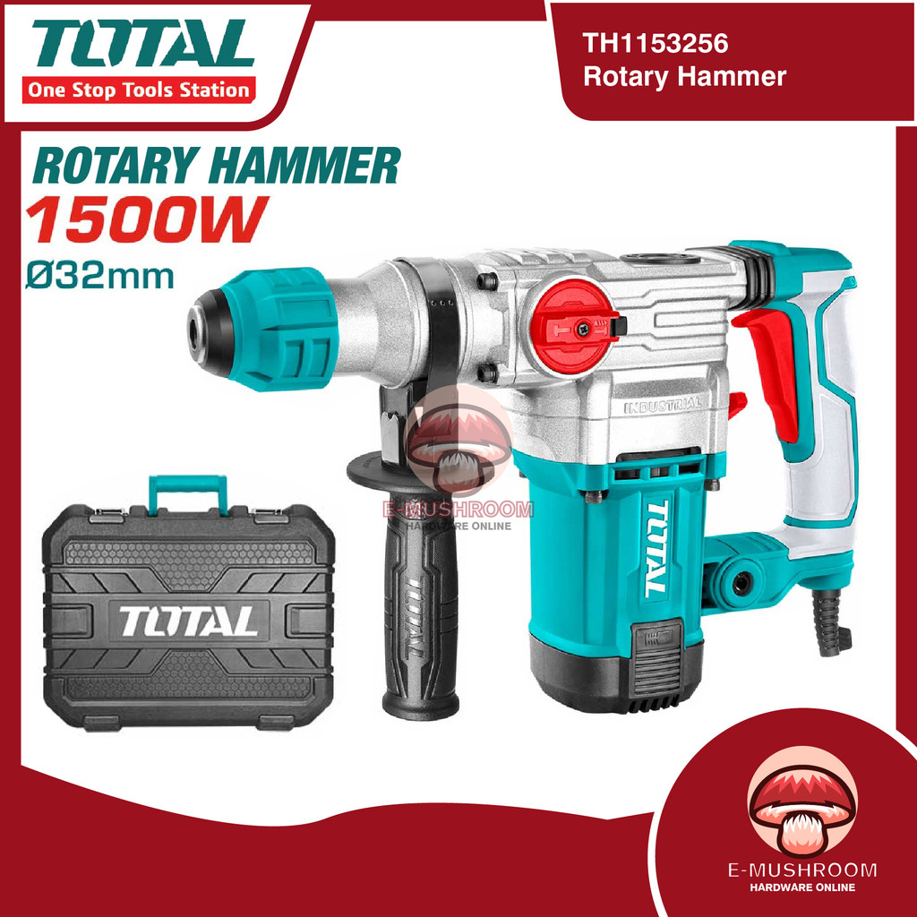Total TH1153256 Rotary Hammer 1500W SDS+ With Drill & Chisel Bits ...