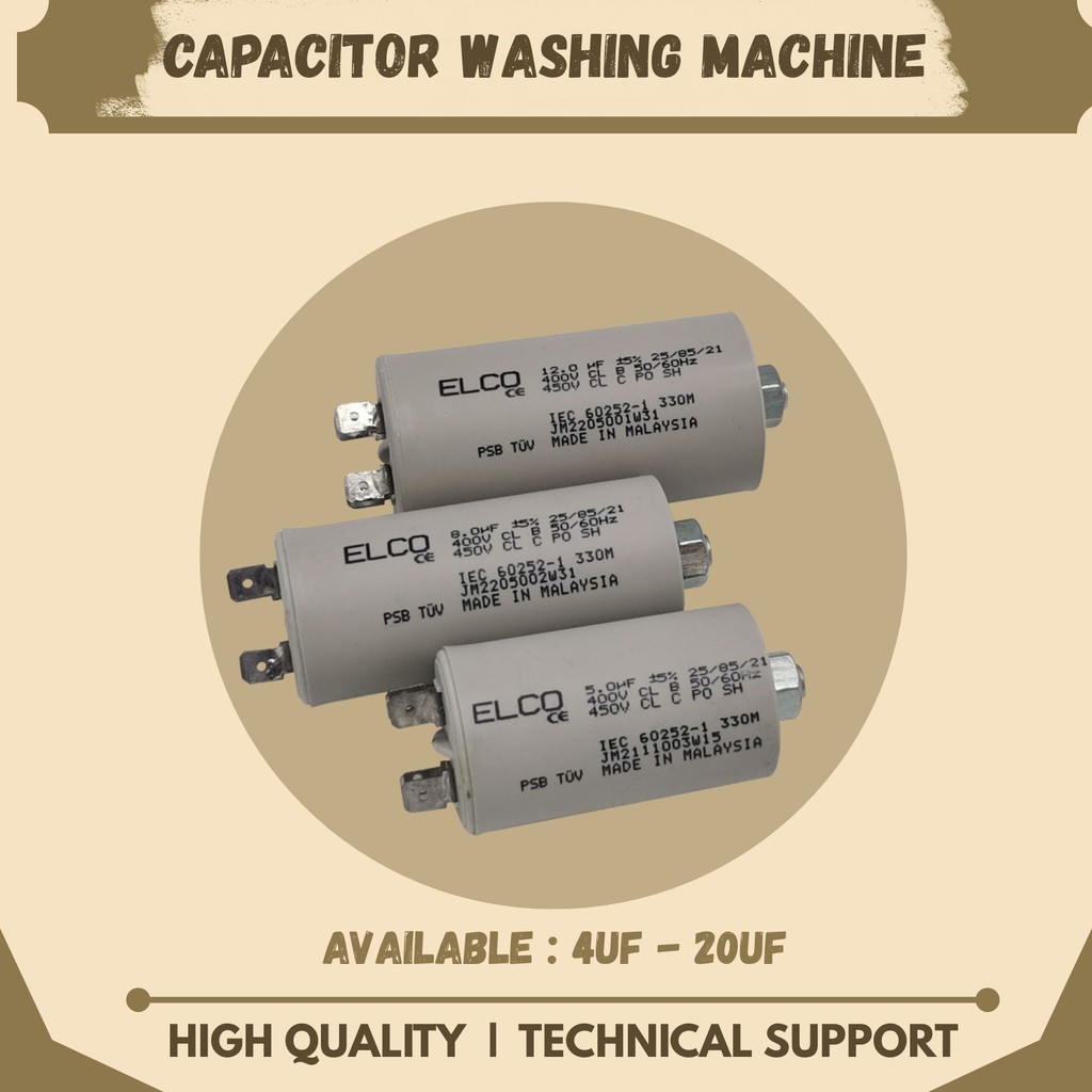 ELCO WASHING MACHINE CAPACITOR ( MADE IN MALAYSIA ) 4UF/5UF/6UF/7UF/8UF ...