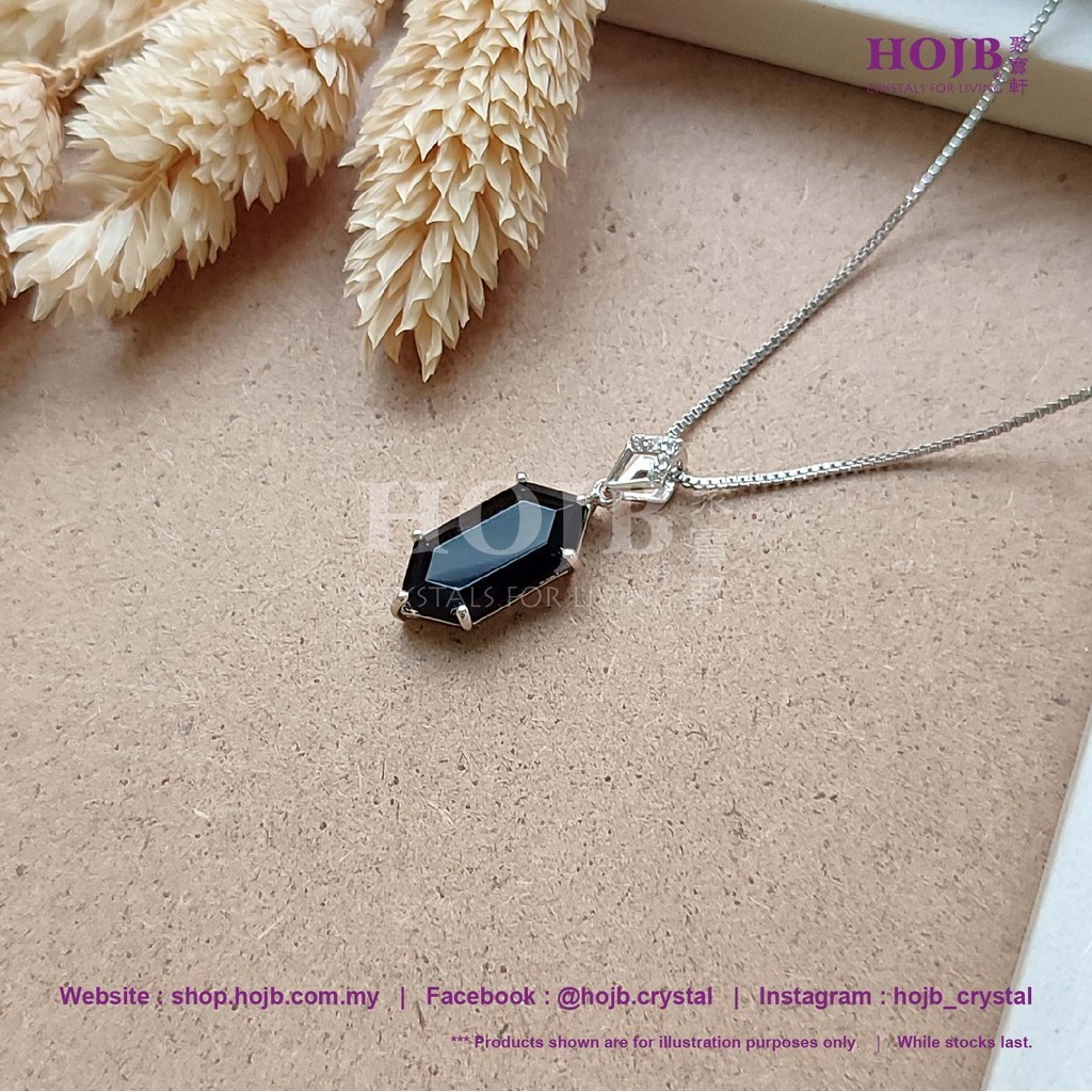 HOJB Natural Mexican Tektite 5A Hexagon S925 Pendant 8x15mm 聚寶軒天然墨西哥黑陨石5A双尖形S925银吊坠8x15mm ...
