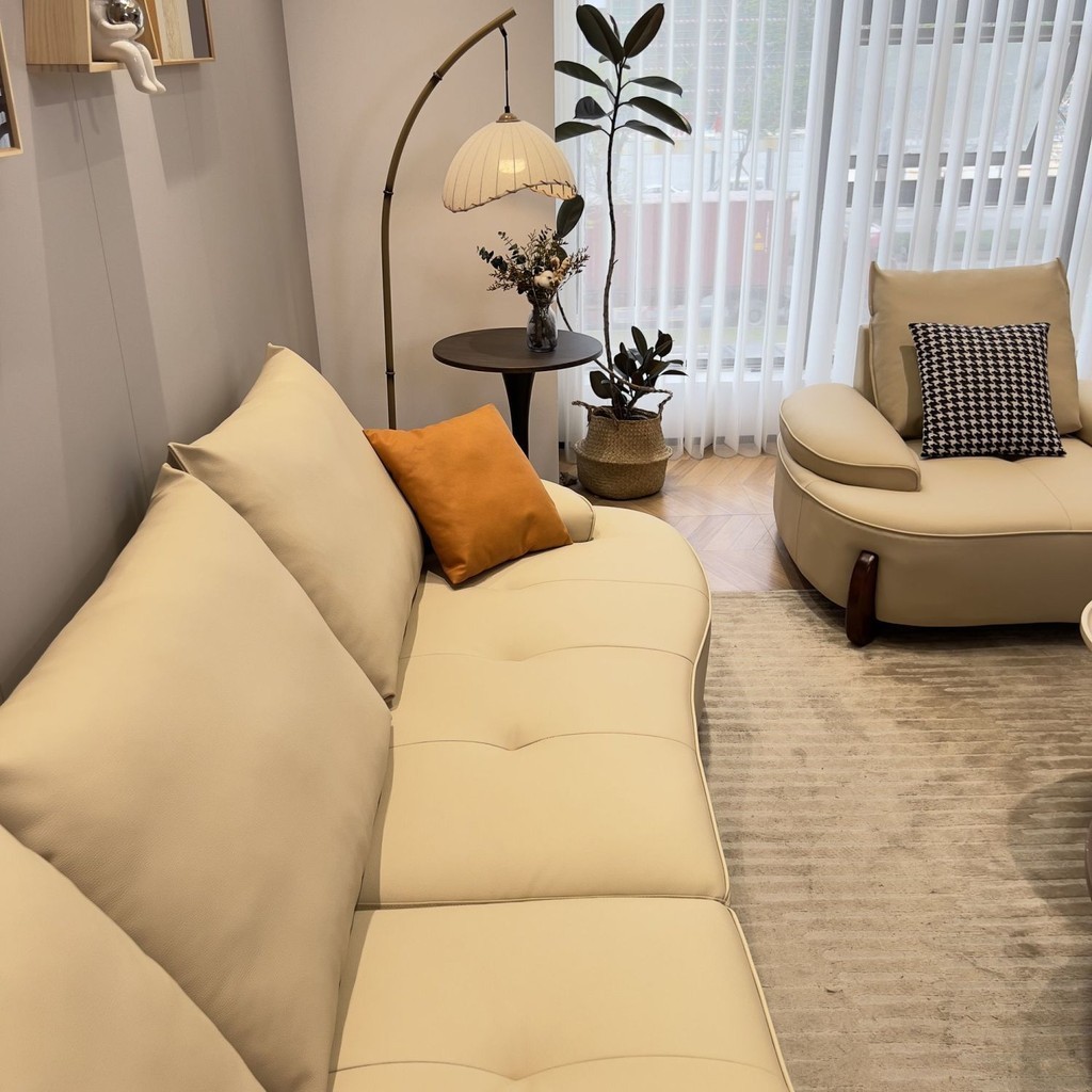 Sofa kulit melengkung itali moden cahaya mewah pangsapuri kecil ruang ...