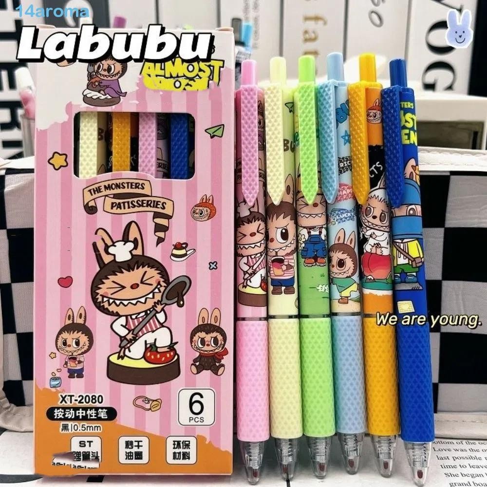 AROMA 6PCS Cute Press Gel Pen, Kawaii Aesthetic Labubu Writing Pen ...