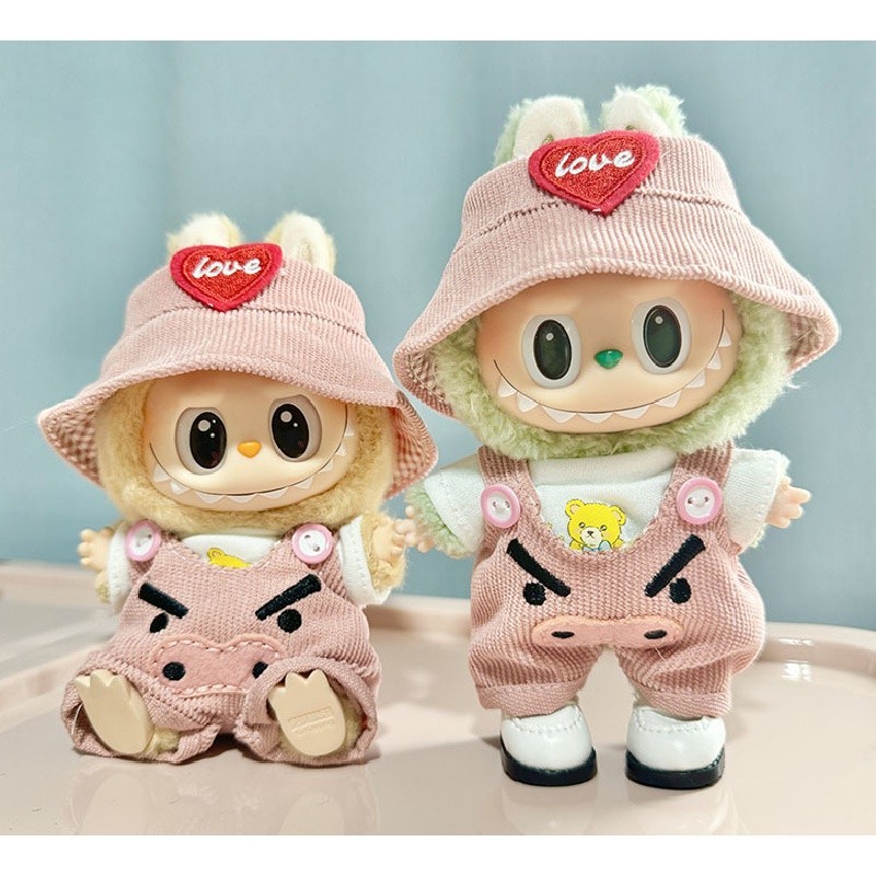 (Baju sahaja] 17cm labubu V1/V2 set topi jumpsuit 1/loket kancing kunci ...