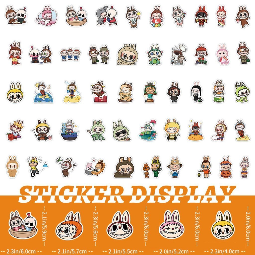 53Pcs Labubu Monster Cartoon Waterproof Stickers Pack For Water Bottle ...