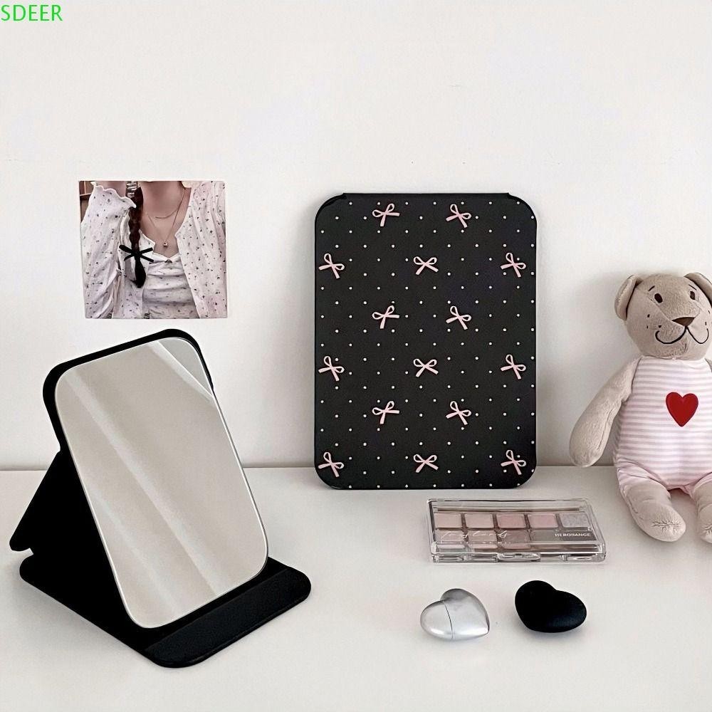 SDEER Fold Makeup Mirror, Pu Leather Pink Bow Desktop Stand Mirror ...