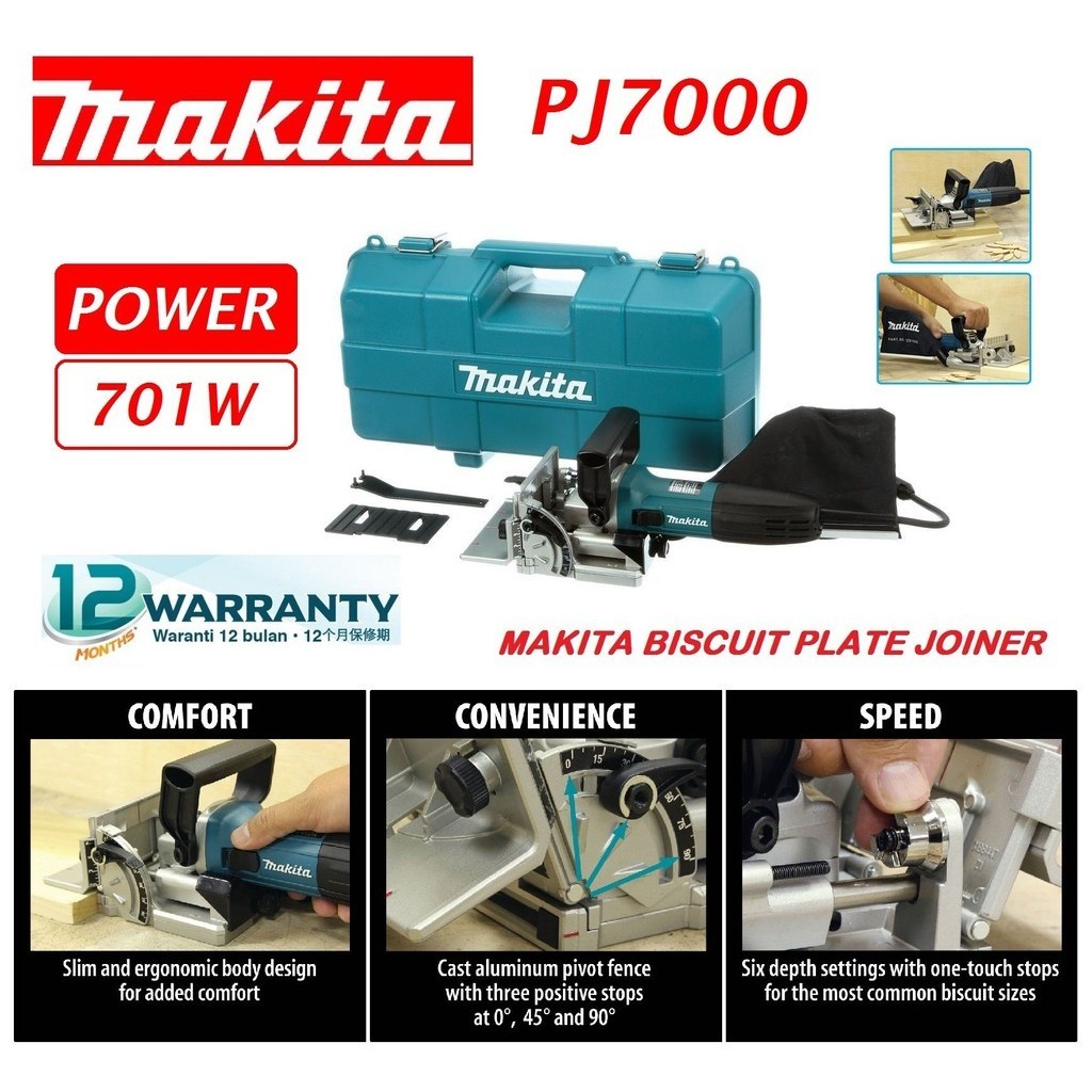Makita 701W 4-inch / 100mm Biscuit Plate Joiner Cutter (PJ7000 ...