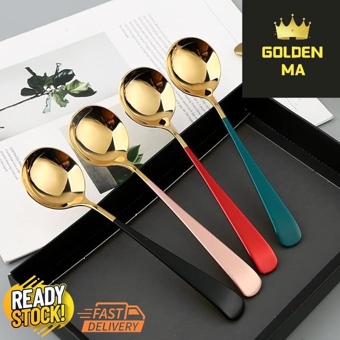 Stainless Steel Round Head Spoons with Gold Plated Cpoons for Soup ...