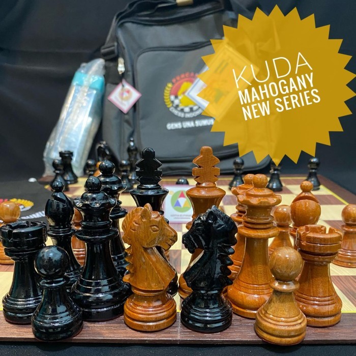 KAYU New Series Chess Set MAHOGANY Wood Pieces Standard Percasi Folding ...