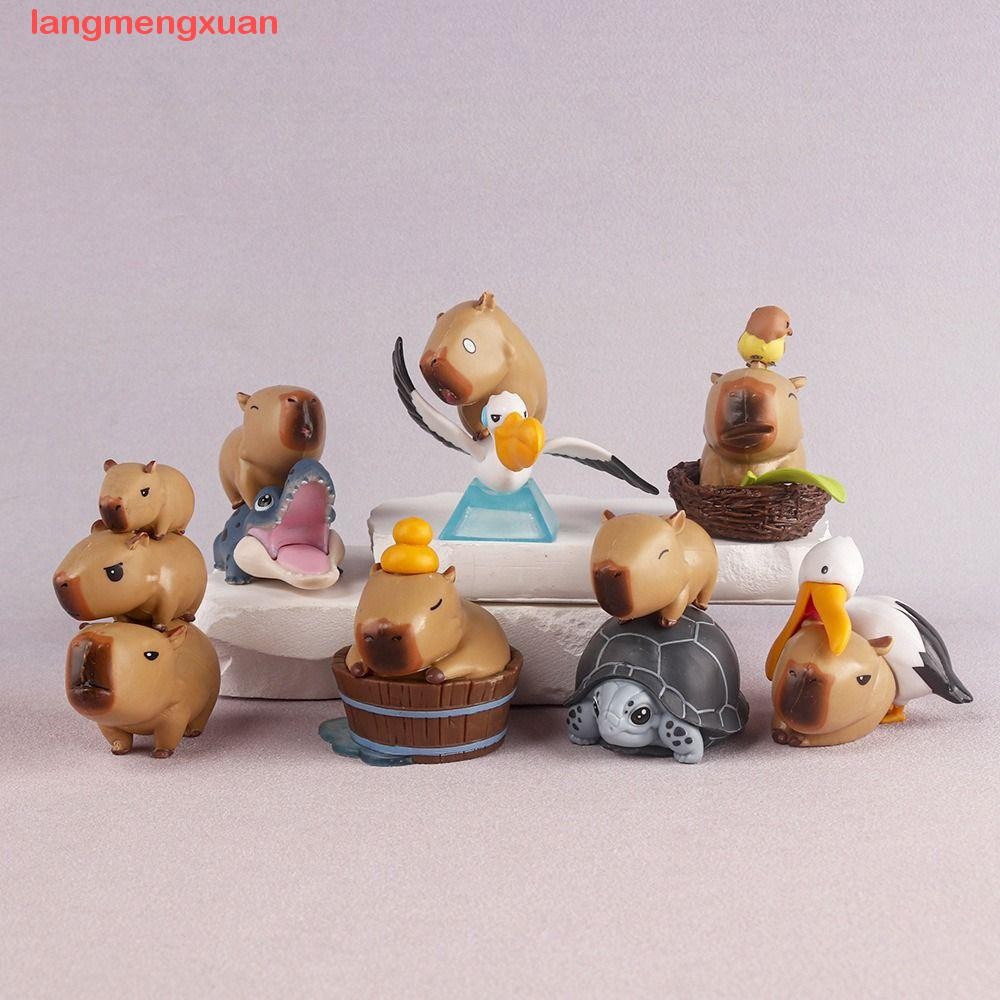 LANGMENGXUAN Capybara Figure Toys, Take Bath Riding Bird Simulation ...