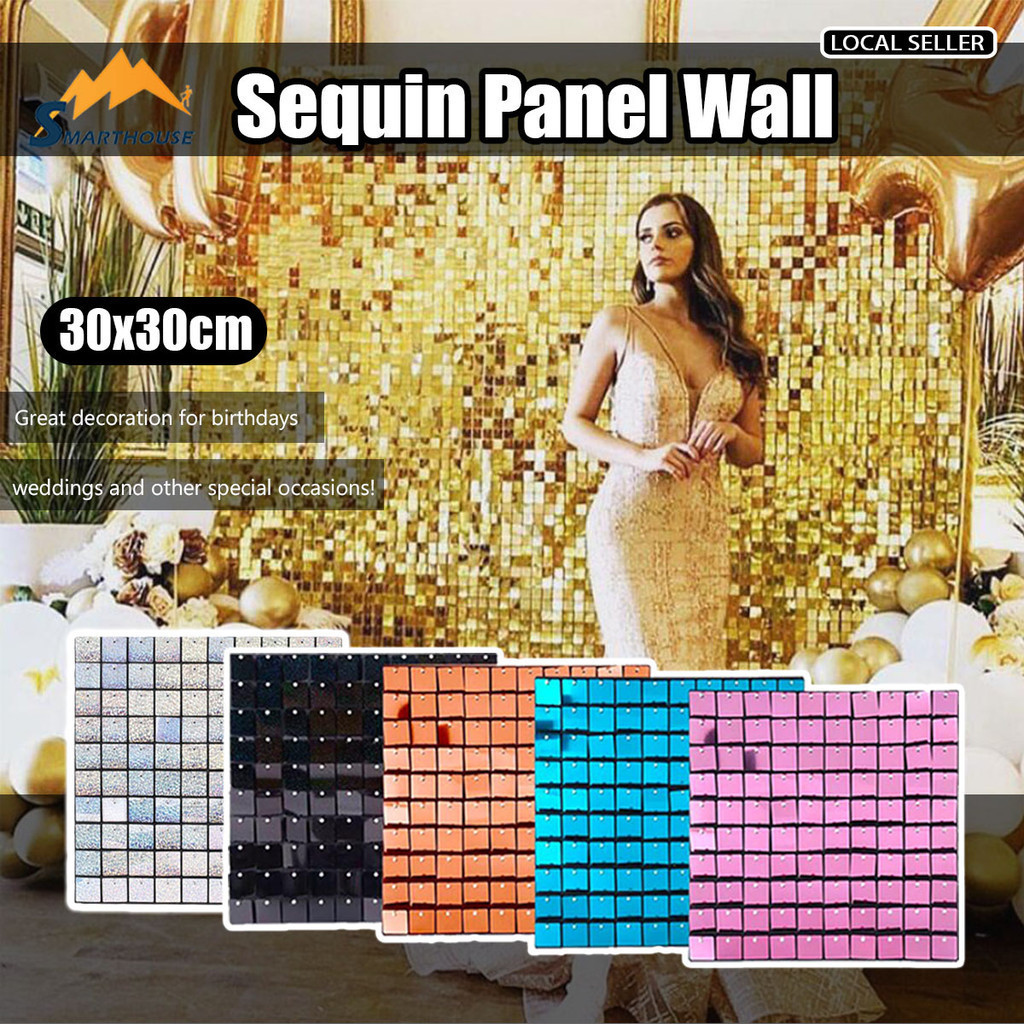 30x30cm Square Metallic Iridescent Sequin Backdrop Panel Wall Glitter ...