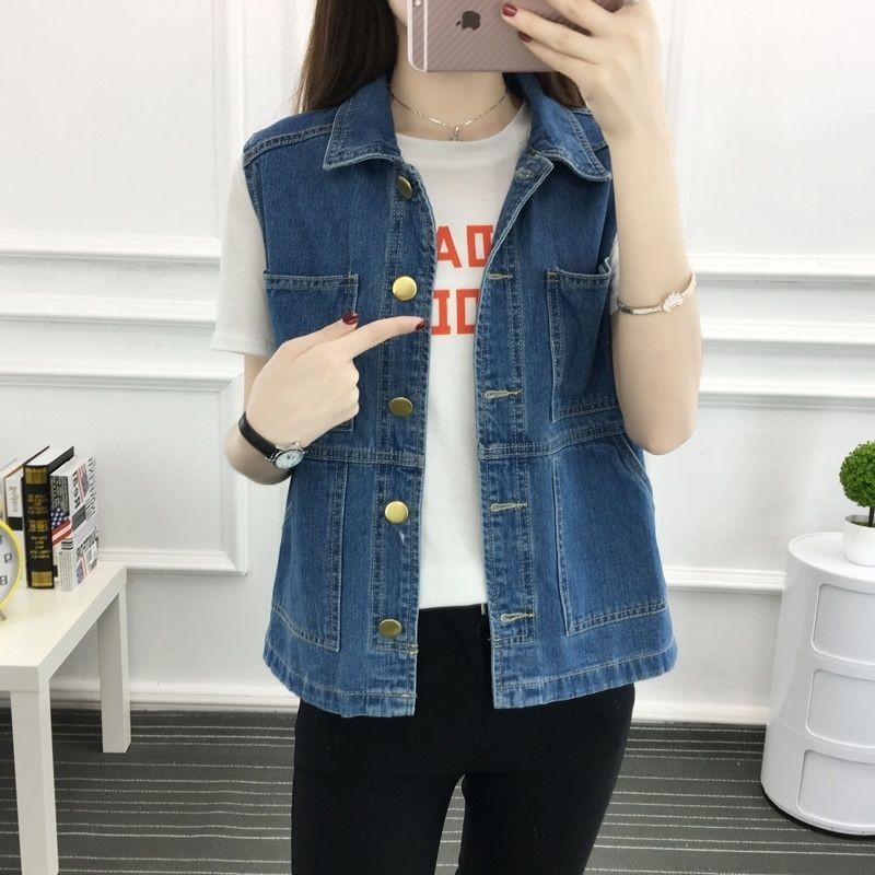 Korean Retro Denim Vest Waistcoat Slim-fit Slimmer Look Loose Large ...