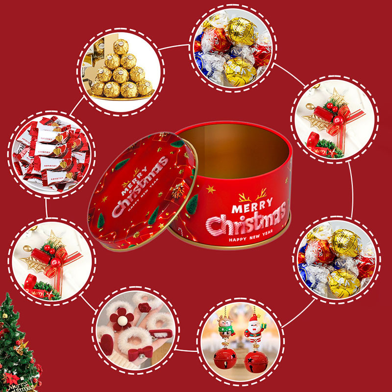 Christmas Round Tinplate Box Candy Cookie Packaging Empty Tins Jar ...