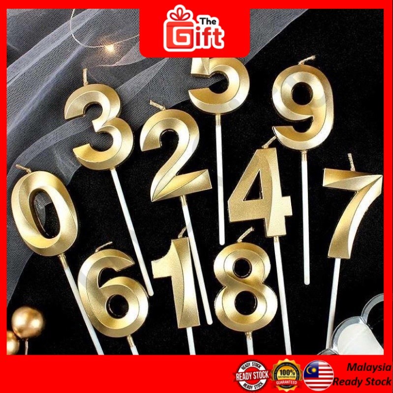 The Gift Gold Chrome Numbering Number Candle Birthday Lilin Emas Nombor ...