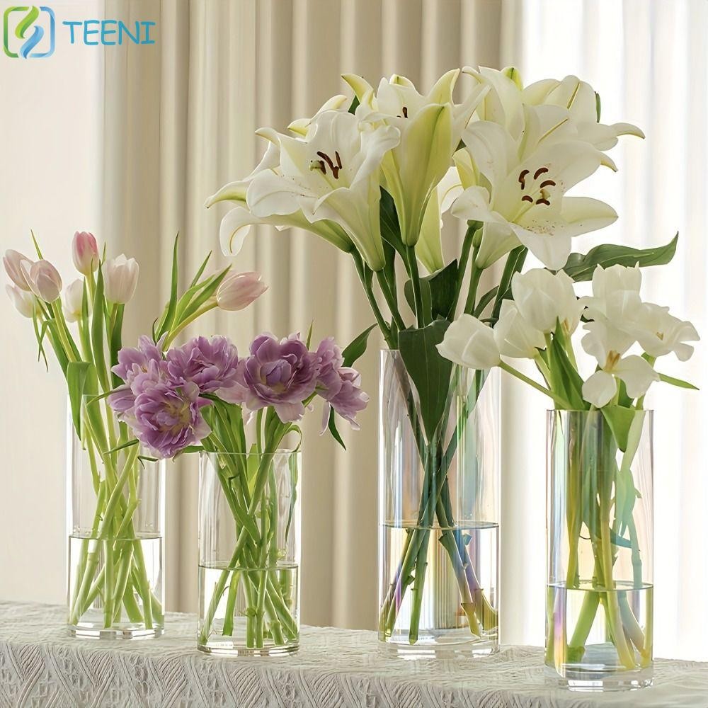 TEENI Transparent Flower Vase, Candles Shatterproof Acrylic Cylinder ...