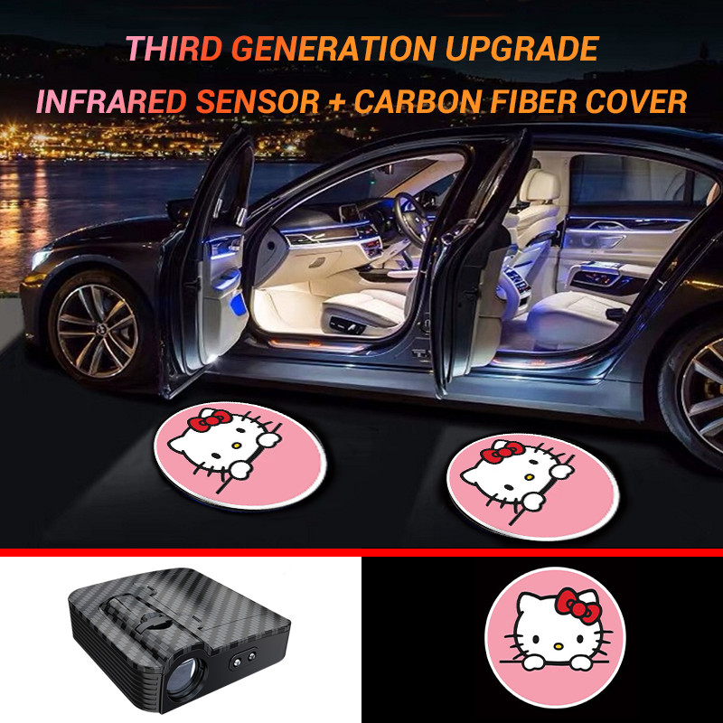 2pcs Car LED Door Light Hello Kitty Carbon Fiber Infrared Wireless ...