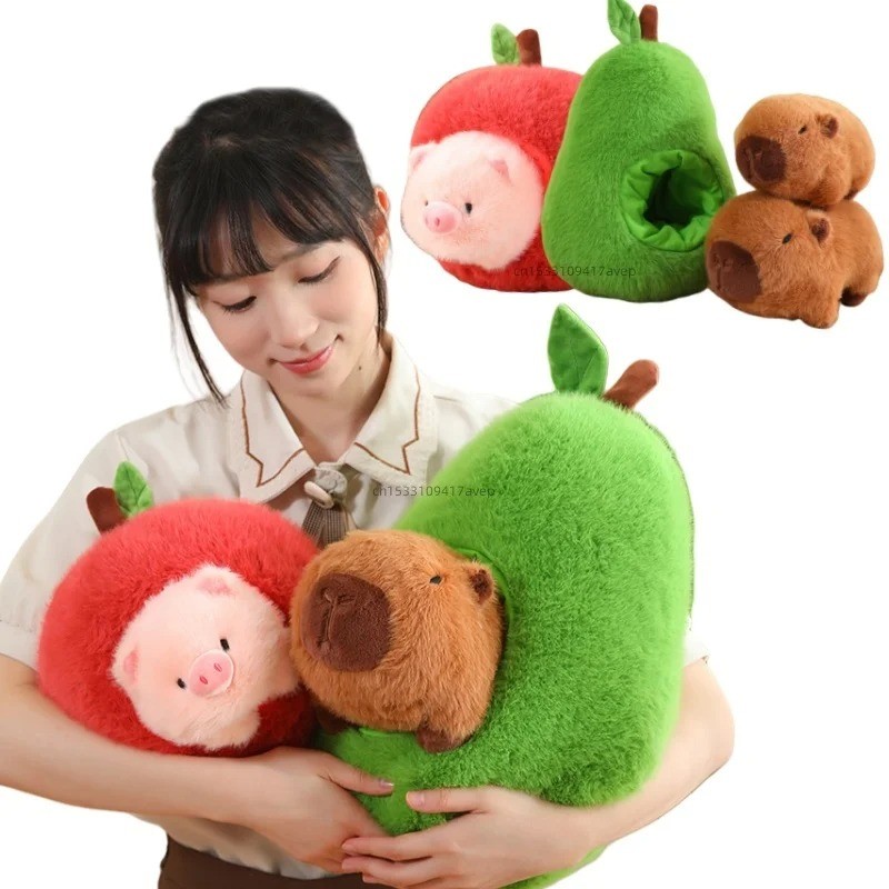Cute Capybara Plush Toy Kawaii Fluffy Capybara Avocado Stuffed Animals ...