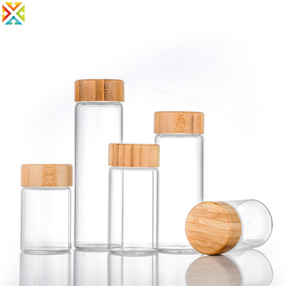 50ml-260ml Glass Bottle Sealed Jar with Bamboo Lid Spice Jars ...