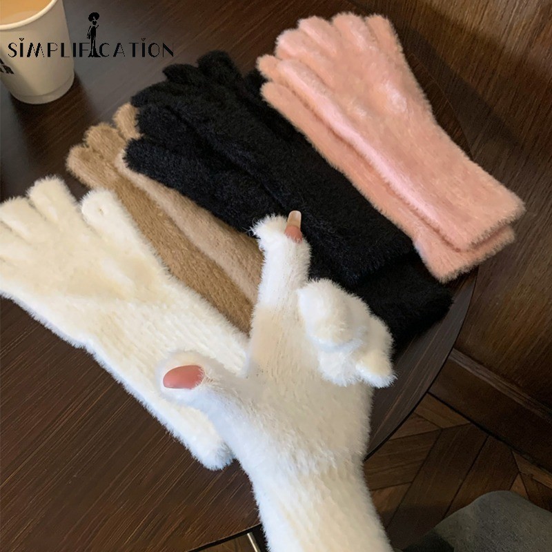 New Popular Simple Warm Mittens - Soft Plush Solid Color Touch Screen ...